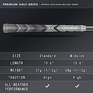 CHAMPKEY Golf Grips 13 Pack | Come with Solvent,15 Tapes,Vise Clamp and Hook Blade | All Weather Control and High Feedback Golf Club Grips