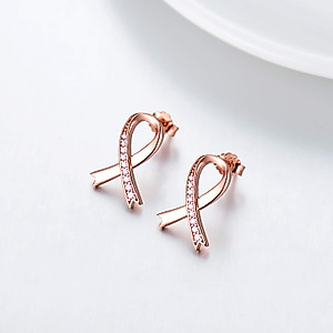 PEIMKO Breast Cancer Awareness Pink Ribbon Earrings, 925 Sterling Silver Breast Cancer Survivor Gifts for Women