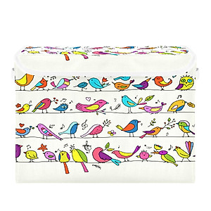 Krafig Colorful Birds Decorative Storage Box with Lid Large Bins Baskets Foldable Cube Organizer Collapsible Containers for Organizing, Toy, Home, Shelf, Closet
