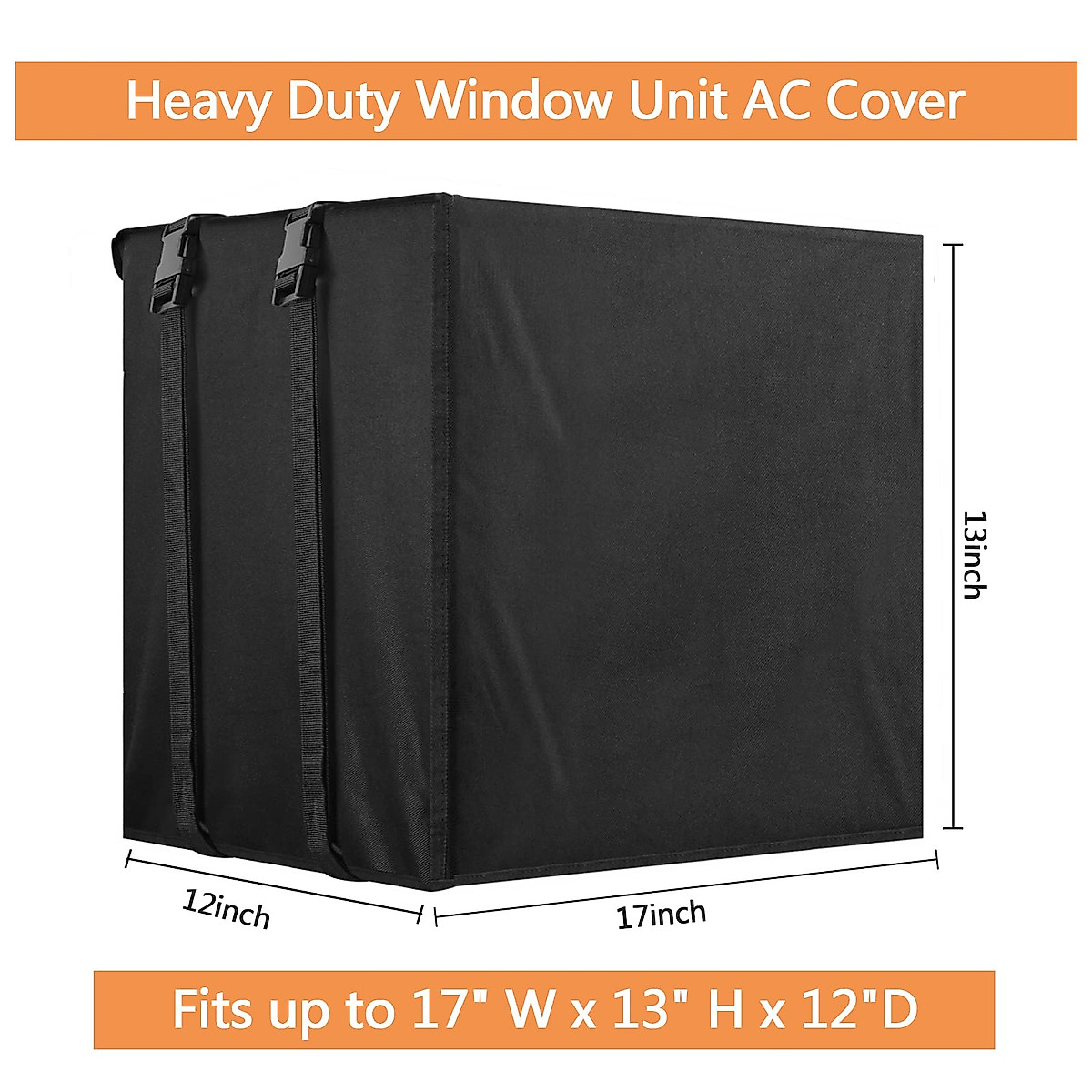 Sunolga Air Conditioner Covers for Window Units, Window Air Conditioner Cover with Water Resistant and Windproof Design - 17W x 13H x 12D Inches, Black