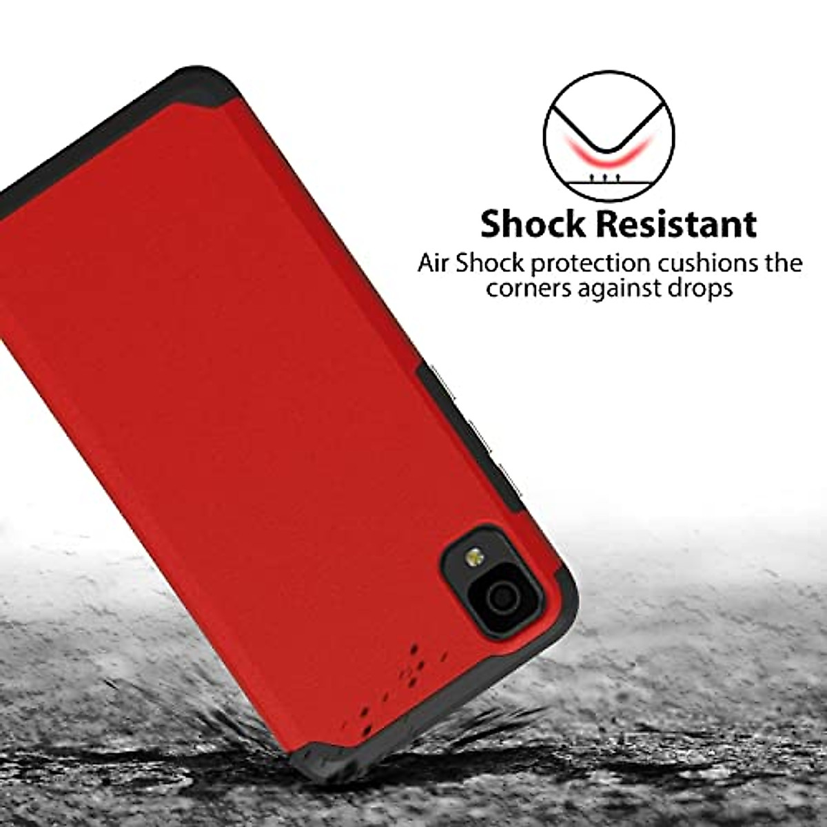 TJS for Alcatel TCL 30 Z T602DL Case, TCL 30 LE Case, with Tempered Glass Screen Protector, Dual Layer Hybrid Shockproof Drop Protection Impact Phone Case Cover for TCL 30Z / TCL 30LE (Red)