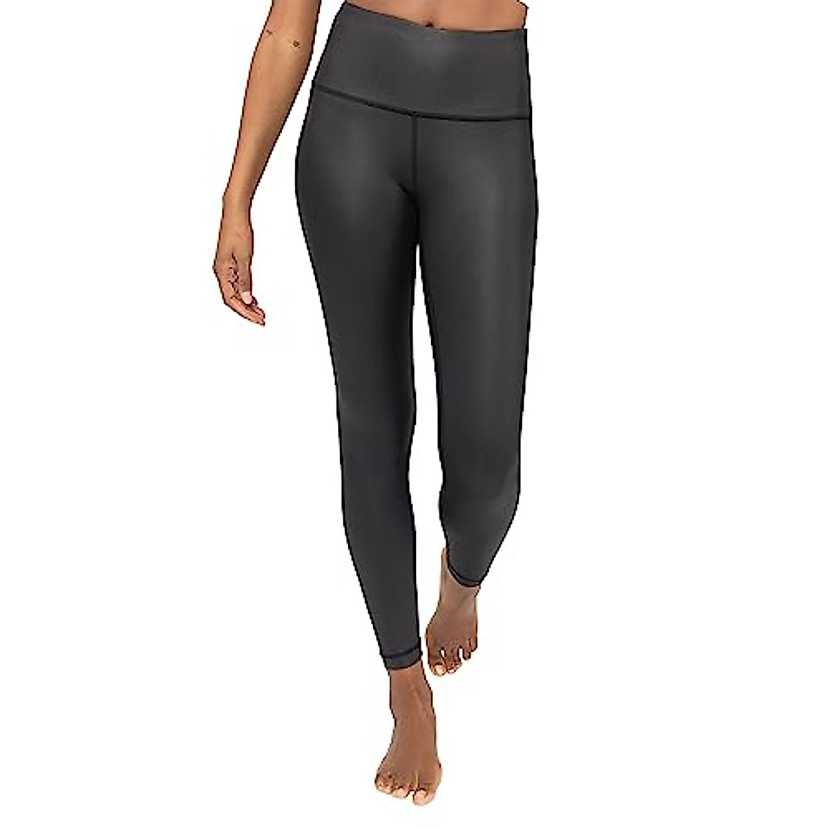 90 Degree By Reflex Women's High Waisted Tummy Control Squat Proof Faux Leather Pleather Ankle Leggings - Black Cire - Medium