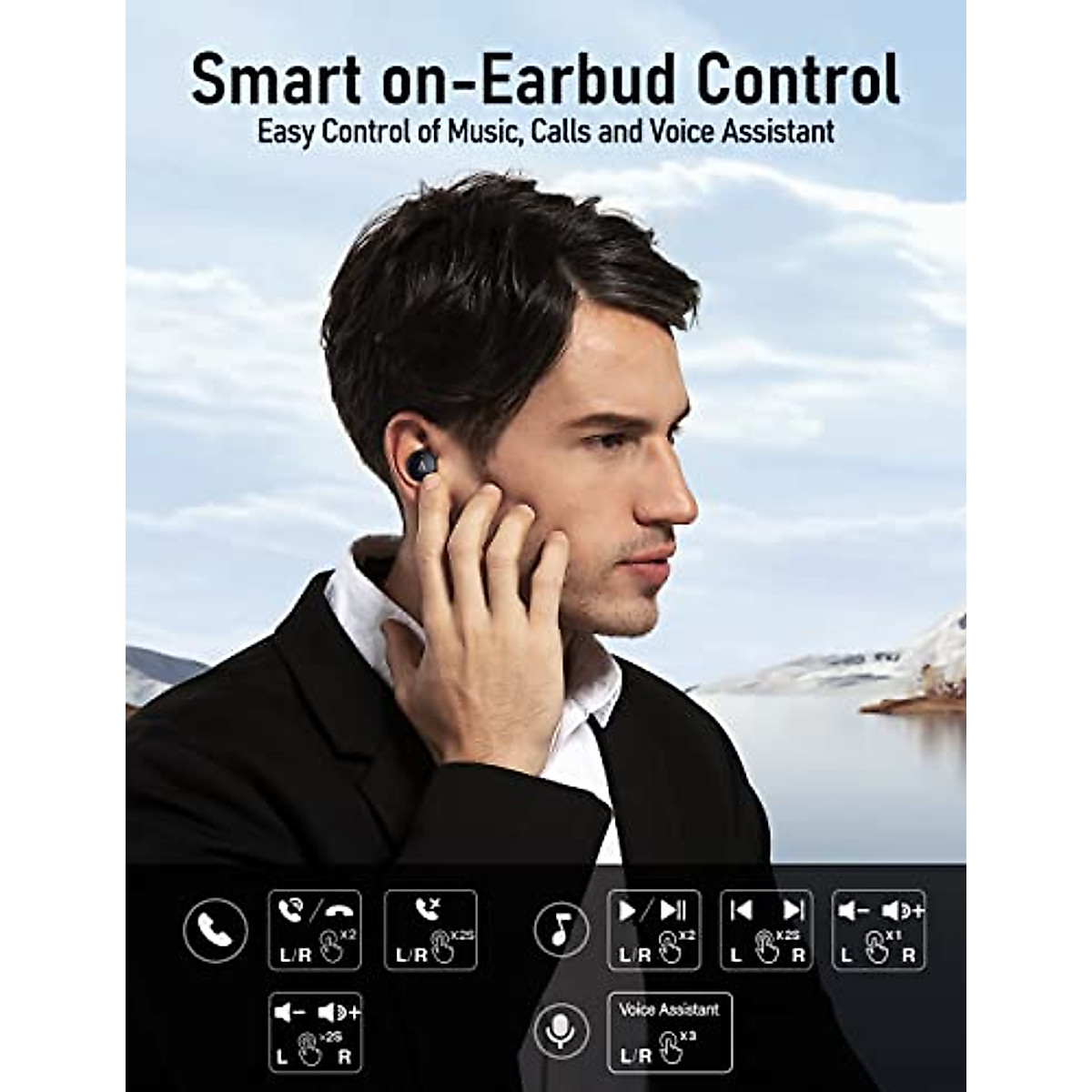 Audiovance IF301 Earbuds, Wireless Headphones Bluetooth Ear Buds for iPhone Android, Premium Sound, Immersive Music, Clear Calls, Noise Reduction, Wireless Charging, Waterproof, 23H Battery.