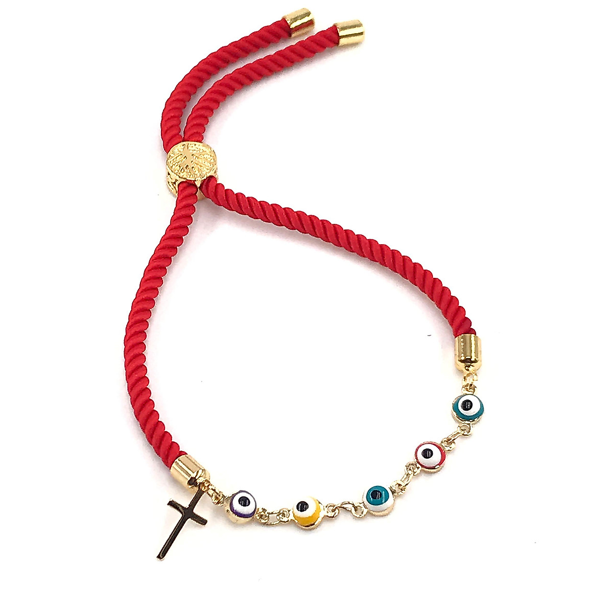 LESLIE BOULES Multicolored Evil Eye Beads Red Bracelet for Women Protection Jewelry