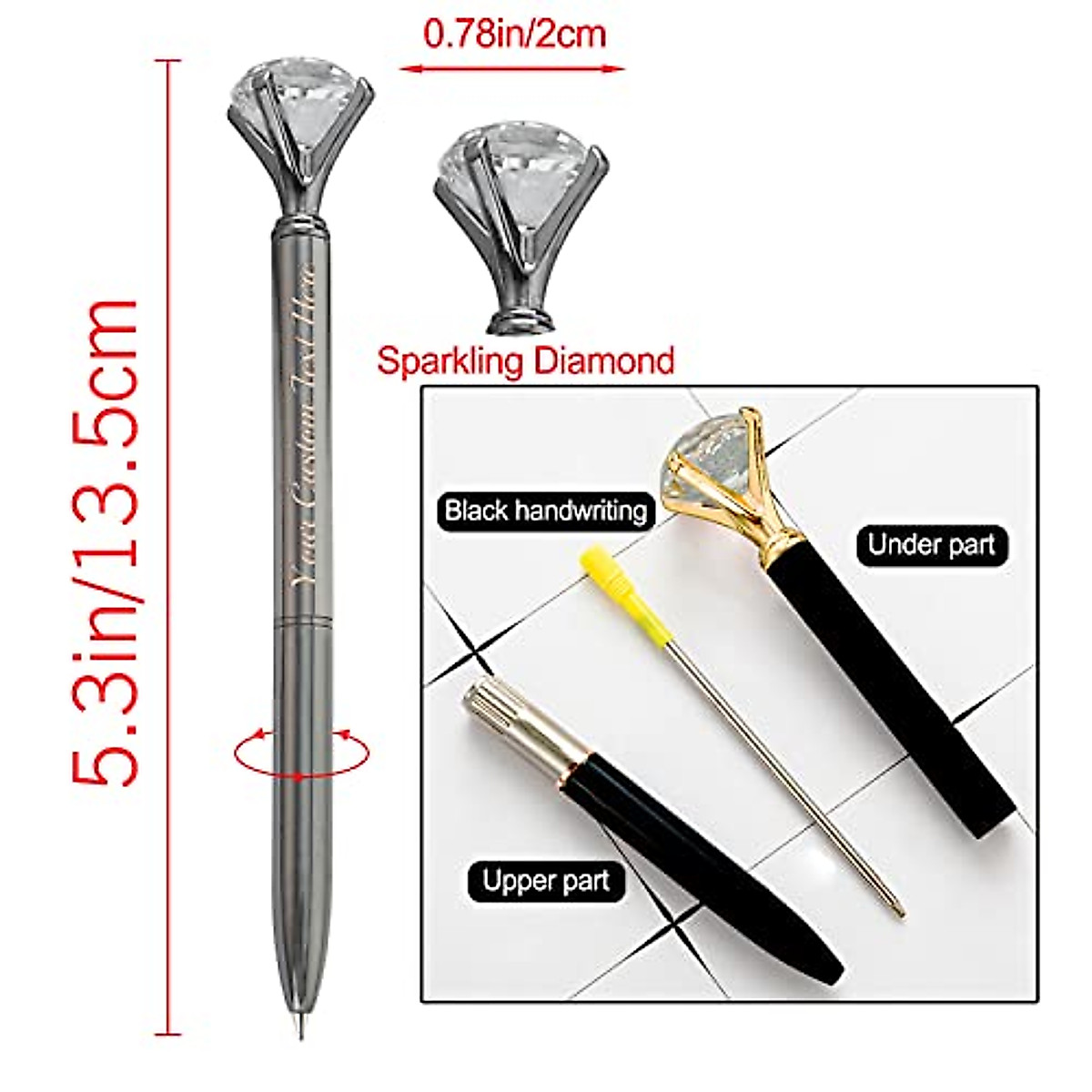 FwSYouMAI 1 PCS Diamond Pen with Crystal,Personalized Pens Bulk with Name Free Engraving,Custom Diamond Ballpoint Pens,Rose Gold Ink Stylus,Gift for Girls,Women,Wedding,Birthdays-Rose Gold