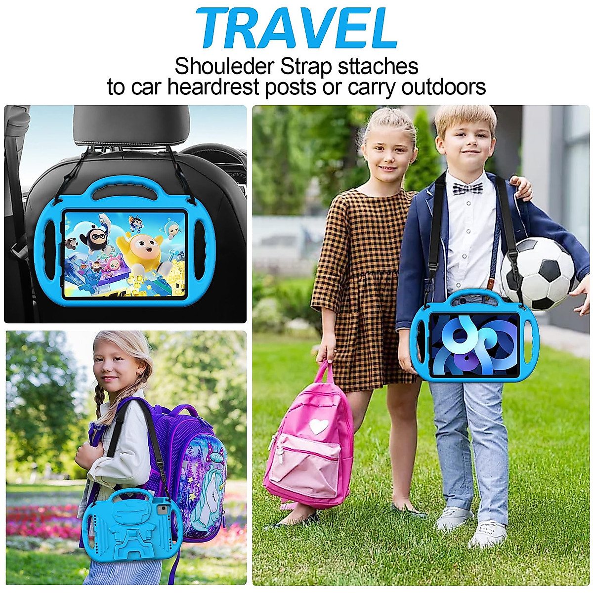 AVAWO Kids Case for iPad 10th 10.9 Inch 2022/iPad Air 6/5/4 2024 Generation Pro 12345- with Shoulder Strap/Handles/Adjustable Kickstand Light Weight Durable Cover for iPad 10 gen, Blue