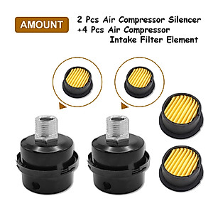 Joyangy Pack of 2 Air Compressor Silencer with Replacement Elements, 1/2" Thread Air Compressor Intake Filter Silencer, 20mm Metal Air Compressor Filter Noise Muffler Replacement Parts