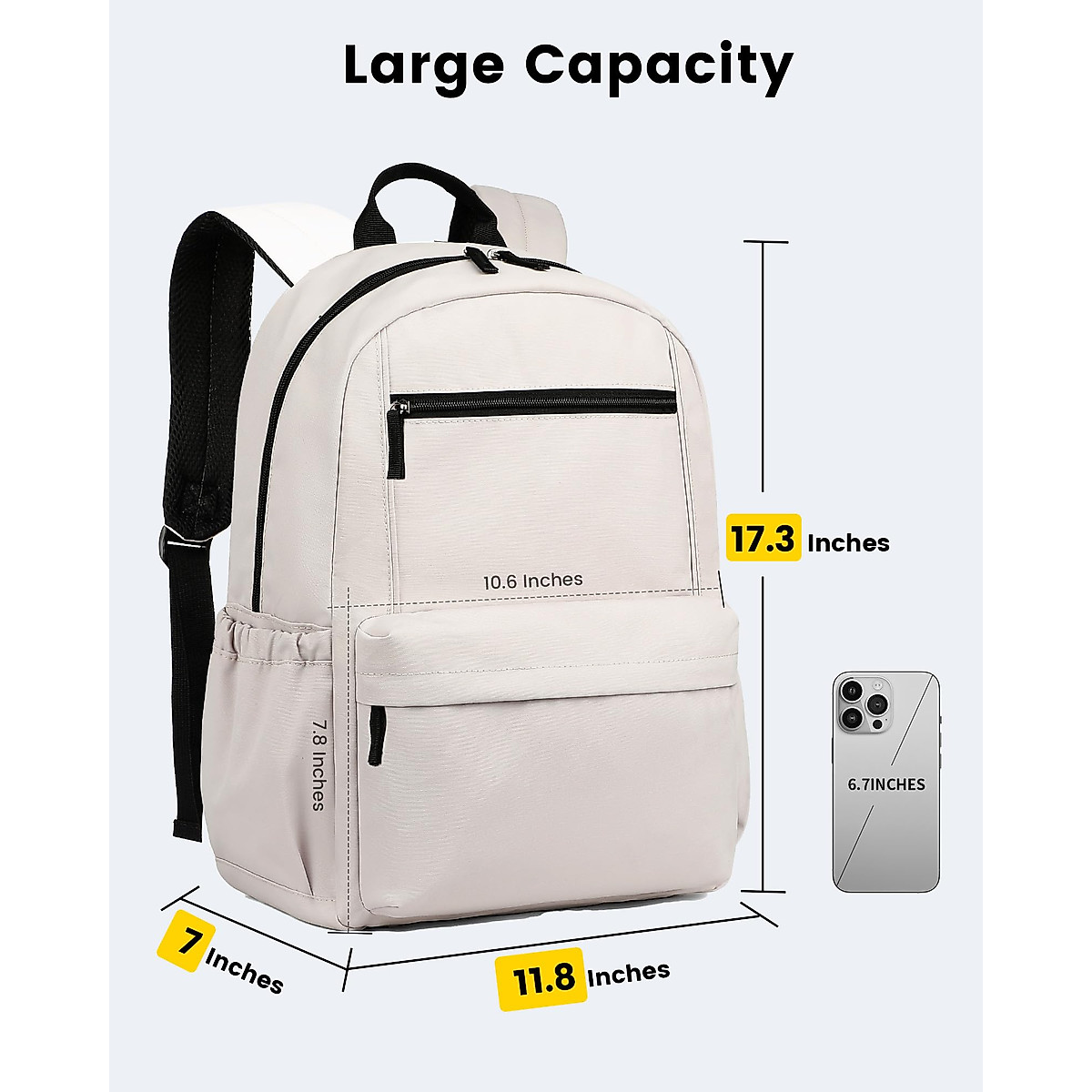 Vorspack Backpack for Men and Women - Lightweight Backpack Classical Basic Bookbag with Multi-pockets Casual Daypack for College Workplace Travel - Beige