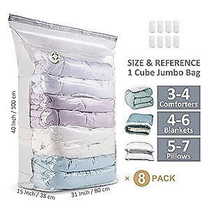 TAILI Cube Vacuum Storage Bags Jumbo 8 Pack and Super Jumbo Cube Space Saver Vacuum Storage Bags 6 Pack