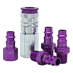 Milton ColorFit Coupler & Plug Kit (5 Piece), Hi-Flo V-Style 1/4 NPT Purple, S-305VKIT