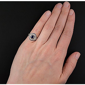 preeyanan Antique 10Kt White Gold Filled Blue Sapphire Ring Wedding Women Jewelry Sz 6-10 (7)