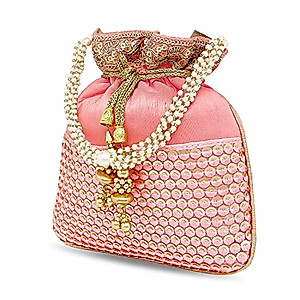Aheli Potli Bags for Women Evening Bag Clutch Ethnic Bride Purse with Drawstring(P05PK)
