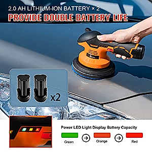 Aiment Cordless Car Buffer Polisher, 6 Inch 5000RPM Cordless Buffer with 2pcs 12V 2.0Ah Rechargeable Battery, 6 Variable Speed, Buffer Polisher Kit for Car Detailing/Car Scratch Repairing