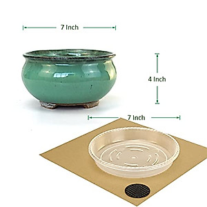 Summer Impressions 7 Inch Glazed Terracotta Plant Pot Round Ceramic Succulent Planter Pot with Drainage and Saucer Cactus Clay Pot Bonsai Pot