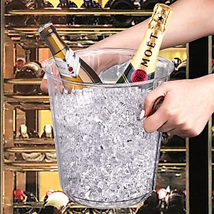 Hacaroa 2 Pack Plastic Ice Bucket with Handles, 1.6L / 3.5L Clear Wine Bucket Round Beverage Tub, Portable Beer Bottle Drink Cooler Large Champagne Chiller Bin for Party, Bar, Home