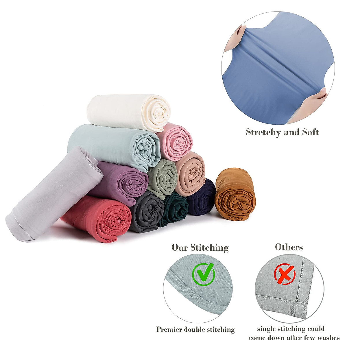 Bayceen Large Jersey Knitted Swaddle Blanket for Baby, Soft Stretchy Receiving Blanket for Newborns with Hat, Large 47 x 47 inches (Steel Blue)