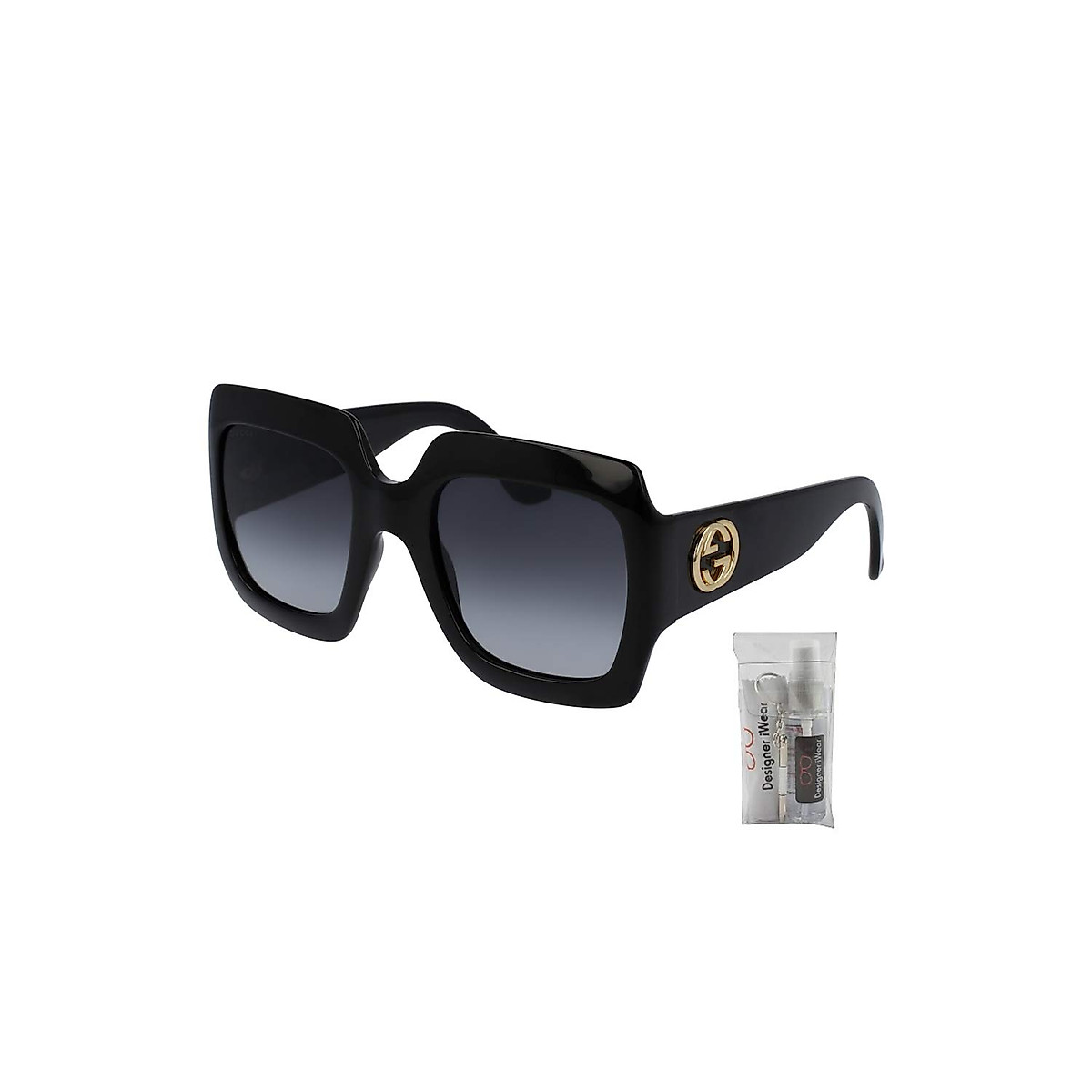 Gucci GG0053S 001 54M Black/Grey Gradient Rectangular Sunglasses For Women+ BUNDLE With Designer iWear Eyewear Kit