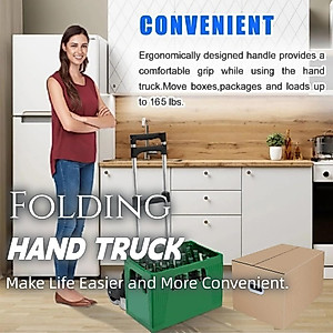 HBFBDRCT Folding Hand Truck, 165lbs Capacity Lightweight Portable Folding Dolly Multi-fuctional Foldable Hand Cart Heavy Duty Utility Cart for Home Shopping Office and Travel Use (Black 2 TPR Wheels)