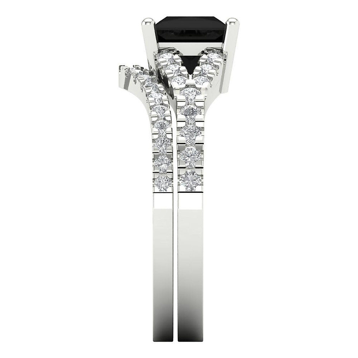 1.95 carat Princess Shape Solitaire Natural Black Onyx Engagement Wedding Anniversary Bridal Ring band set 14k White Gold 3.5