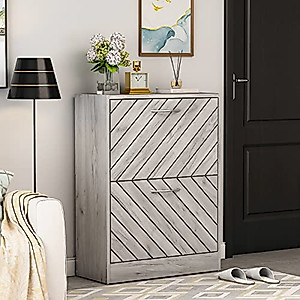 AGOTENI Shoe Cabinet with 2 Flip Drawers, Shoe Storage Organizer with 2-Tier Shelf for Entryway, Freestanding Shoe Rack Storage Organizer, Grey