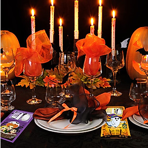 Whaline 18Pcs Halloween Cutlery Holder Set 6 Designs Witch Ghost Pumpkin Gnome Patterned Silverware Holder Paper Pocket Creepy Cartoon Tableware Utensil Holder for Dinner Party Supplies