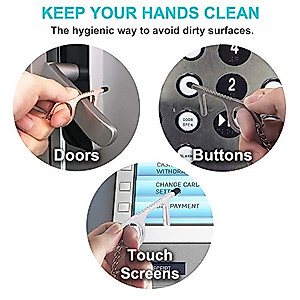 2 PCS No Touch Door Opener Tool, Safe EDC Touchless Keychain with Stylus Used to Avoid Touching Public Dirty Surfaces, Doors, Touchscreens, Buttons (Rose Gold&Grey)