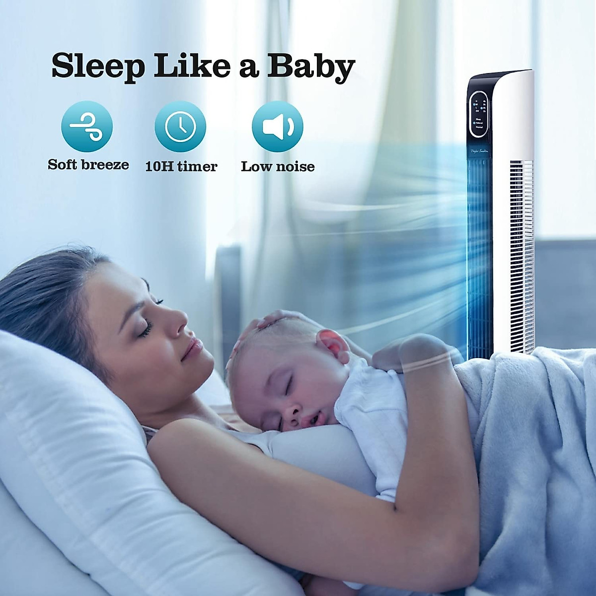 Taylor Swoden 42" Oscillating Fan with Remote, Portable Floor Bladeless Fan, Quiet Cooling, 3 Modes, Speed Seting, 10H Timer, Touch Control for Home Bedroom Living Rooms Office, Black