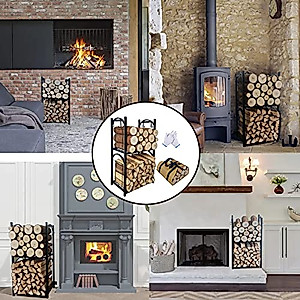 luseiya 2 Tiers Firewood Log Storage Rack with Carrier - Wood Holders, Wood Stacking Rack for Indoor Fireplace or Outdoor Patio for Wood Stove, Hearth, Fire Pit, Black