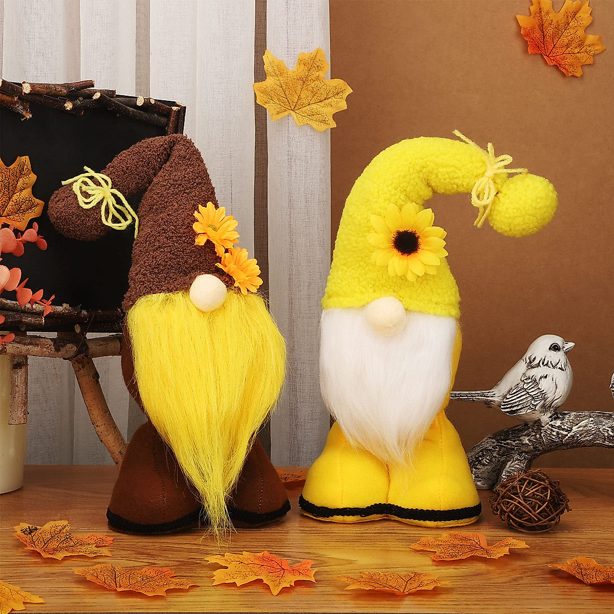 2 Pieces Sunflower Garden Gnome Ornaments Plush Texture Sunflower Elf Home Decor Farmhouse Kitchen Decor Tiered Tray Rustic Scandinavian Swedish Gnome Ornaments Household Ornaments