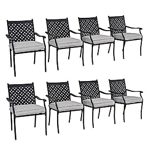 Festival Depot 8-Piece Outdoor Patio Furniture Outdoor Wrought Iron Dining Chairs Set for Porch Lawn Garden Balcony Pool Backyard with Arms and Cushions (8Pcs, Grey)