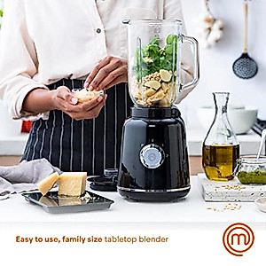 MasterChef Glass Blender for Shakes and Smoothies, Milkshake Maker, Frozen Drink & Margarita Machine, For Fruit Juice with Ice, Soup, Sauces, Food Puree etc, Stainless Steel Blades, 33oz, 400w, Black