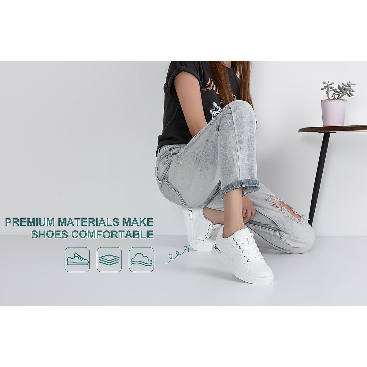 Jeossy Women's 8011 Fashion Sneakers, Lace-up Casual Dress Sneaker, White, Size 8 US-Tennis Walking Dress Shoes for Lady(DJY8011 White 08)