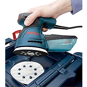 BOSCH ROS20VSK Palm Sander 2.5 Amp 5 in. Corded Variable Speed Random Orbital Sander/Polisher Kit with Dust Collector and Hard Carrying Case, Blue