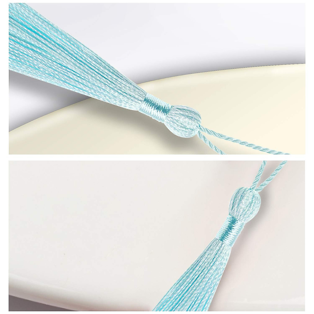 VAPKER 30 Pieces Light Blue Tassels 13cm/5-Inch Silky Handmade Soft Mini Tassels Floss Bookmark Tassels with 2-Inch Cord Loop for Jewelry Making, DIY Projects, Bookmarks