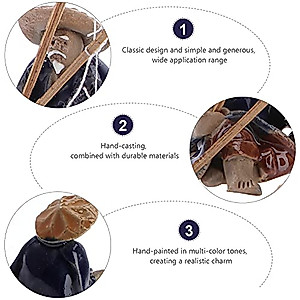 YARNOW 3Pcs Mini Fisherman Figurines Ceramics Chinese Mudman Sitting Fishing Garden Statue Ornament for Fish Tank Micro Landscape Bonsai Fairy Garden Decorations,3.5x3cm