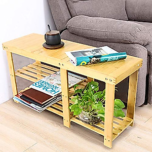 KKTONER Bamboo Shoe Rack Bench 3 Tier Entryway Shoe Storage Organizer Shelf Bamboo Bench with Shelves for Bedroom Living Room Kitchen Hallway(Natural Bamboo)