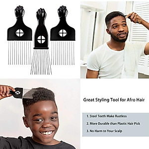 3 Pack Metal Hair Pick - CAREHOOD Wide Tooth Afro Pick for Men, Hair pick for Curly Hair for Women, Lift Pick Comb Tool for Wig Braid Detangle, Hair Styling