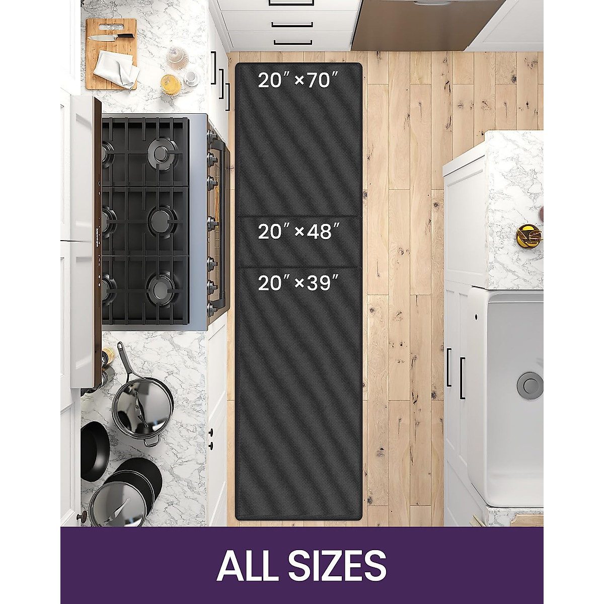 DEXI Kitchen Mat Cushioned Anti Fatigue, Non Slip Waterproof Comfort Standing Floor Rug for Kitchen, Office, Sink, Laundry, 39x20, Black