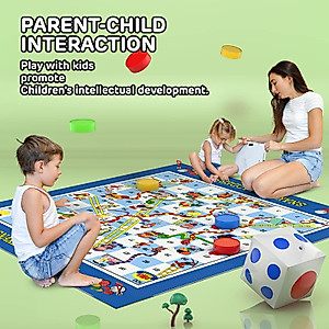 Board Game-Snake & Ladder Game Set, with 63"*70" Board, Huge Inflatable Sieve, 4 Chess Pieces and 4 Nails, Preschool Educational Toys 3 4 5 6 7 8 9 Year Old Boys and Girls for Birthday Gift Toys
