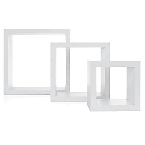 Kiera Grace Cubes, Set of 3, 9 x 9 inches, White Square Cubic Decorative Floating Shelves for Wall, 9.5 x 9.5 inches
