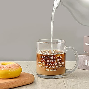 Waipfaru Funny Dad Stepdad Glass Coffee Mugs, With Love from the Child You Inherited Clear Coffee Mugs Cups with Handle, Christmas Father’ s Day Gifts for Stepdad Stepfather from Stepdaughter Stepsons