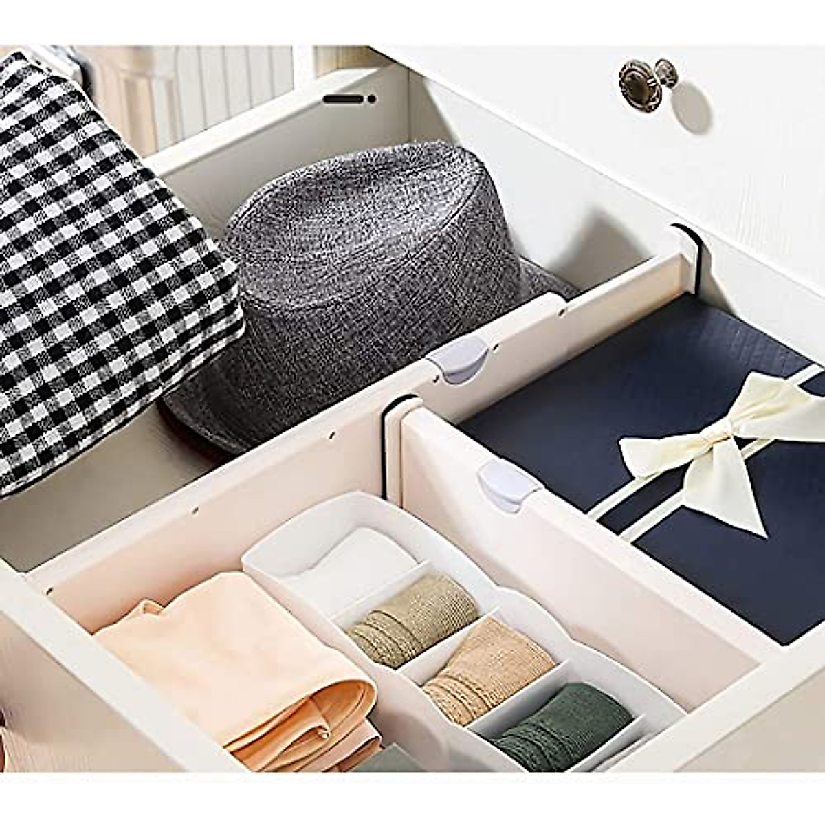 Ulrikco Adjustable Drawer Dividers Organizer 4 Pack, Separators 3.9" High Expandable from 11-17.3", Drawer Separators for Bedroom, Bathroom, Closet, Office, Kitchen Storage, Strong Secure Hold