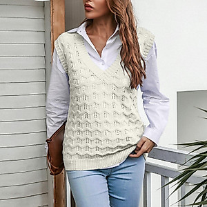 Padaleks Women's Oversized Fall Winter Pullover Sweater Vest Sleeveless V Neck Vintage Loose Casual Knitted Top