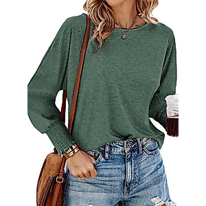 Dokotoo Womens Long Sleeve Shirts Tops Blouses for Women Dressy Casual 2026 Fall Outfits Clothes Clothing Fashion Women's Plus Size Tops Trendy Teacher Business T Shirts Loose Basic Tee Green Tshirts