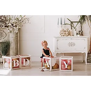Transparent Balloon Boxes With 27 Letters - Baby Shower Decorations For Baby Boy Or Girl - 1st Birthday, Bridal Shower, Gender Reveal Party Decoration Balloon Box - Reusable Favors In Giftbox