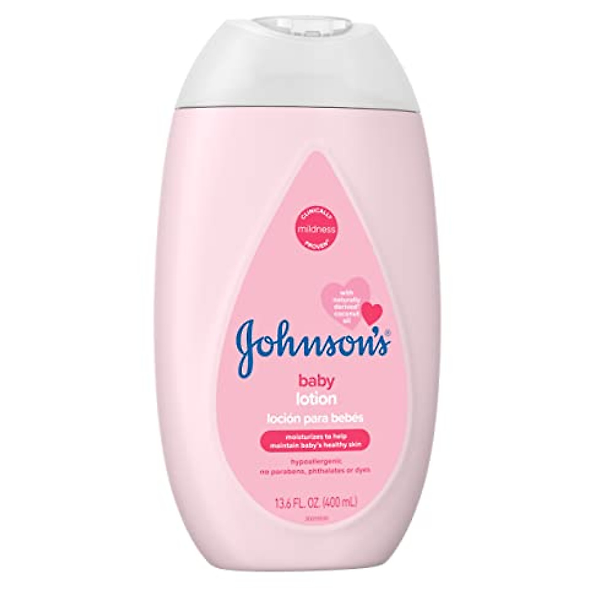 Johnson's Moisturizing Mild Pink Baby Lotion with Coconut Oil for Delicate Baby Skin, Paraben-, Phthalate- & Dye-Free, Hypoallergenic & Dermatologist-Tested, Baby Skin Care, 13.6 Fl. Oz