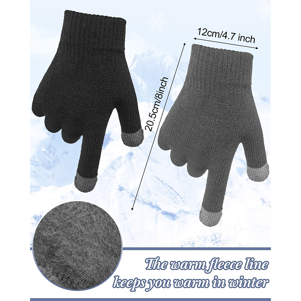 6 Pcs Men Womens Winter Hat Glove Scarf Sets Beanie Scarf Touchscreen Gloves Knit Skull Cap Fleece Neck Warm Scarf Mitten (Black, Gray)