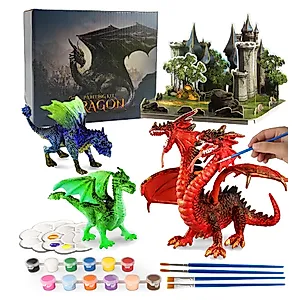 Yileqi Paint Your Own Dragons Painting Kit, Dragon Toys Arts and Crafts for Kids Age 4 5 6 7 8 9 Years Old, Dragon Party Favor Art Supplies DIY Activities Kit for Kids Birthday Gift