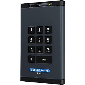 SecureData SecureDrive DUO 250 GB Encrypted External Hard Drive SSD FIPS 140-2 Level 3 Unlock via Keypad or Mobile TAA Compliant, CJIS, HIPAA, CMMC, GDPR Compliant | External Hard Drive Port : USB 3.0