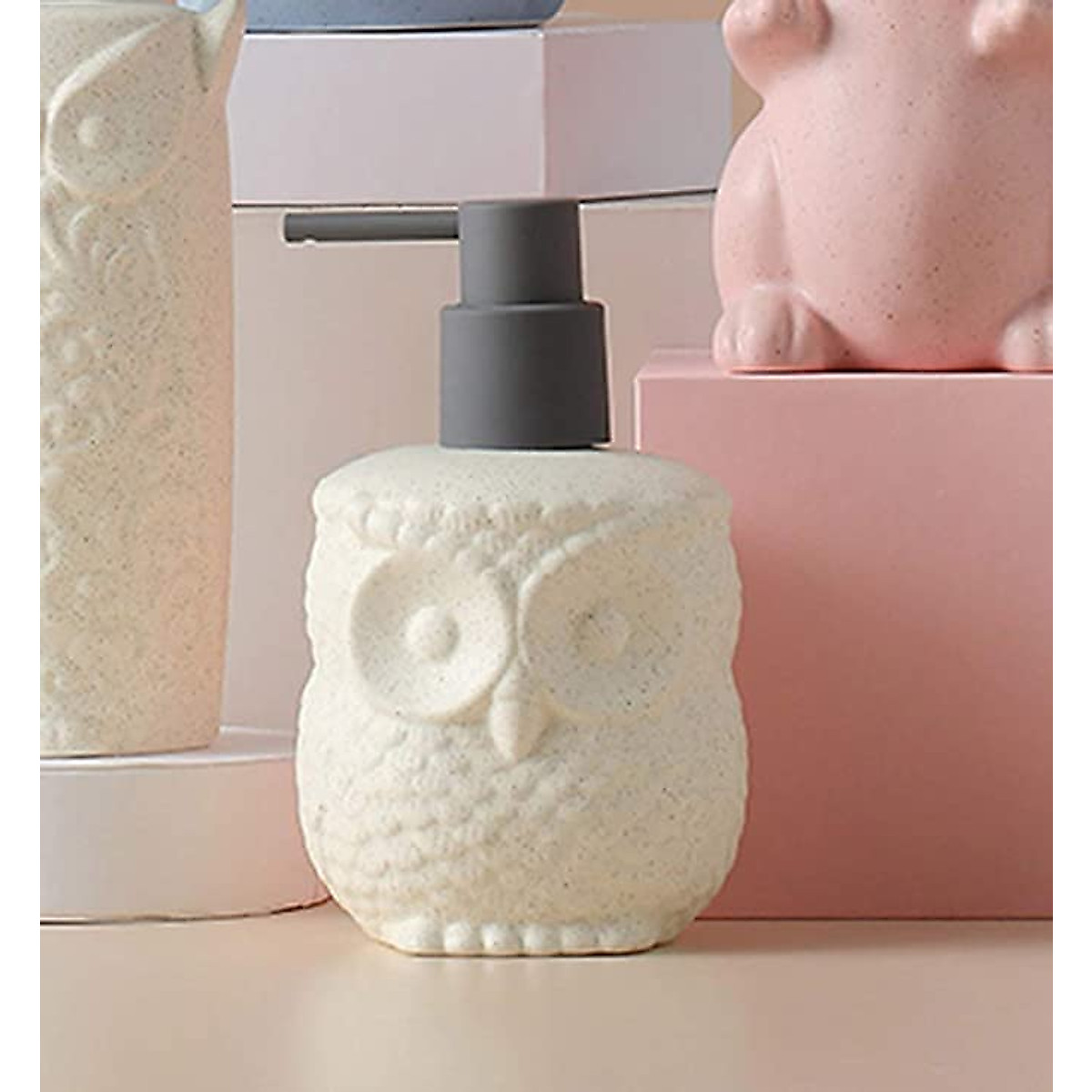 123Arts Ceramic Owl Shape Soap Dispenser Soap Bottle Lotion Bottle with Pump